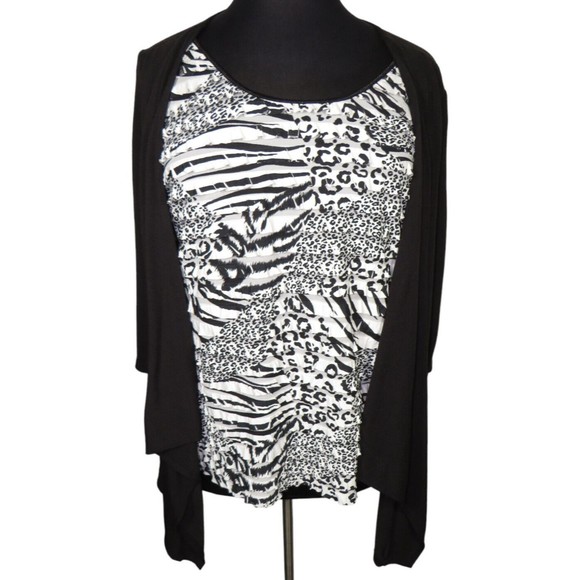 Elementz | Tops | Elementz Women Black White Mixed Animal Print Ruffled ...